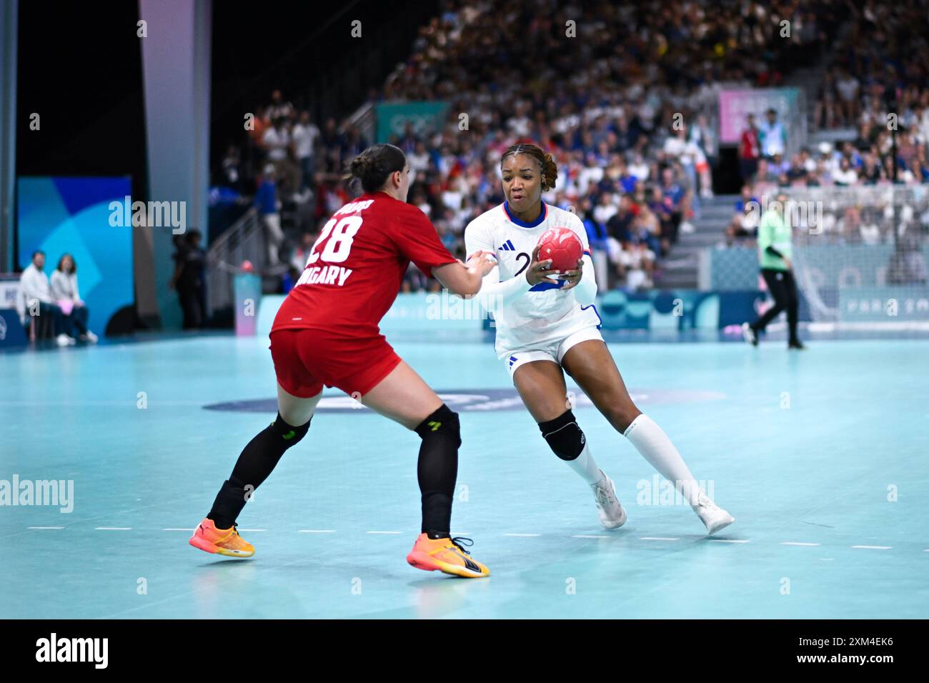 Pauletta Foppa of France and Nikoletta Papp of Hungary, Handball, Women ...