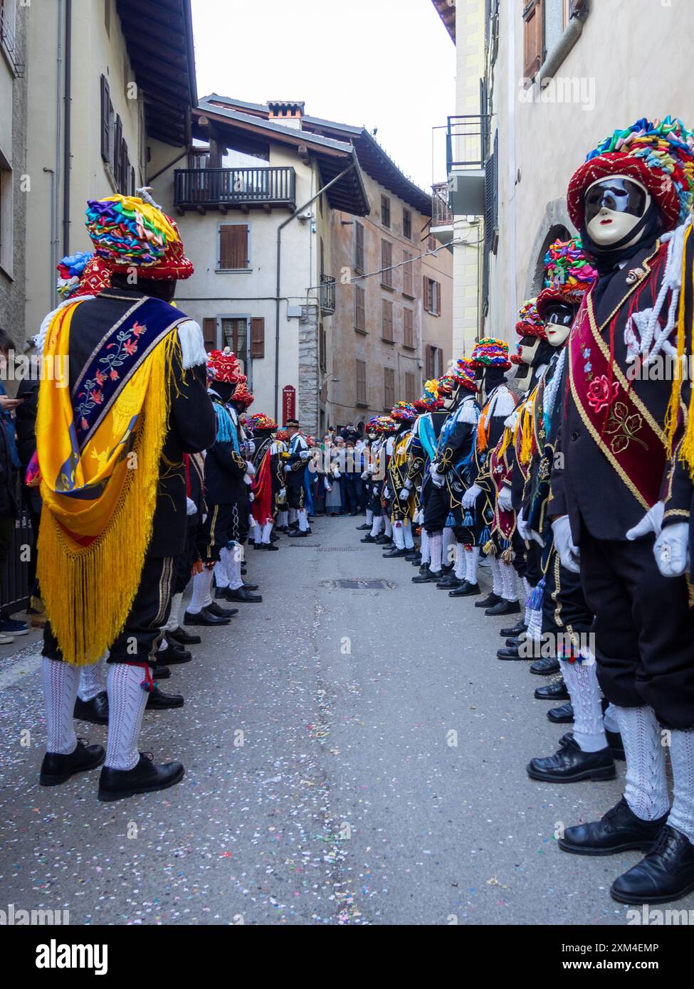 Balari dancing in Bagolino streets during Carnival, wearing the ...