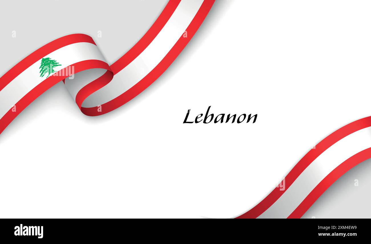 Curved ribbon with fllag of Lebanon on white background with copyspace ...