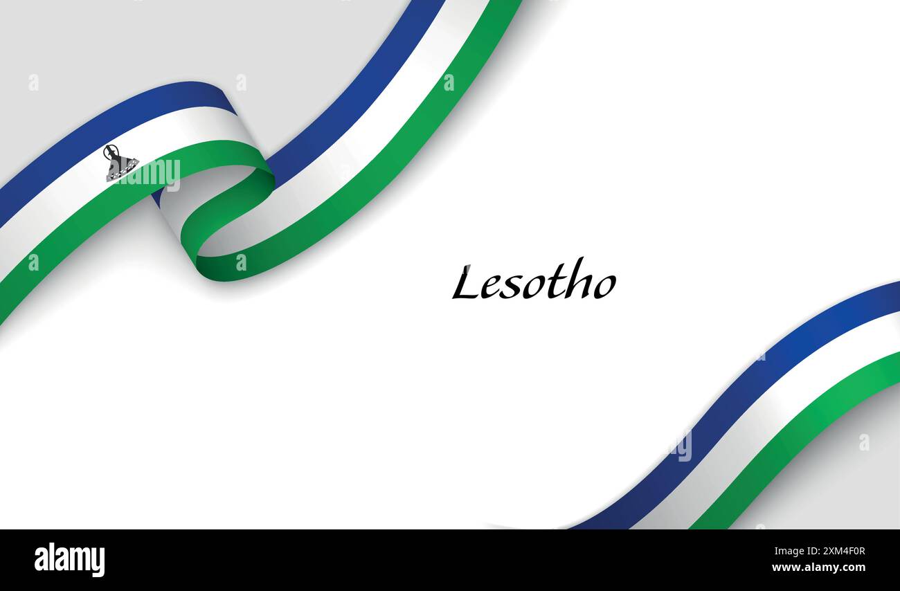 Curved ribbon with fllag of Lesotho on white background with copyspace ...