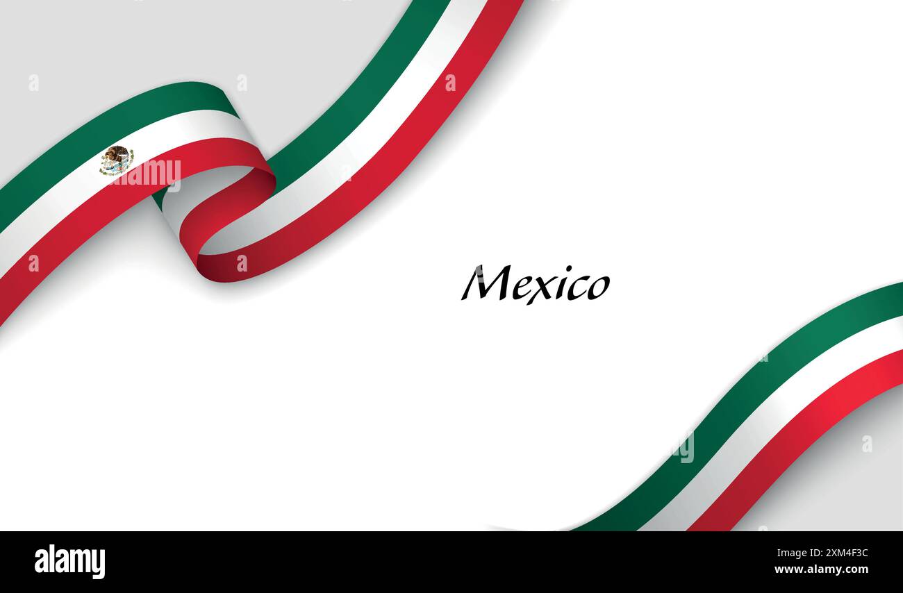 Curved ribbon with fllag of Mexico on white background with copyspace ...