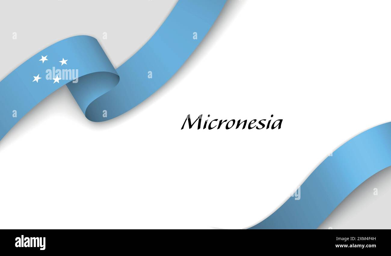 Curved ribbon with fllag of Micronesia on white background with ...