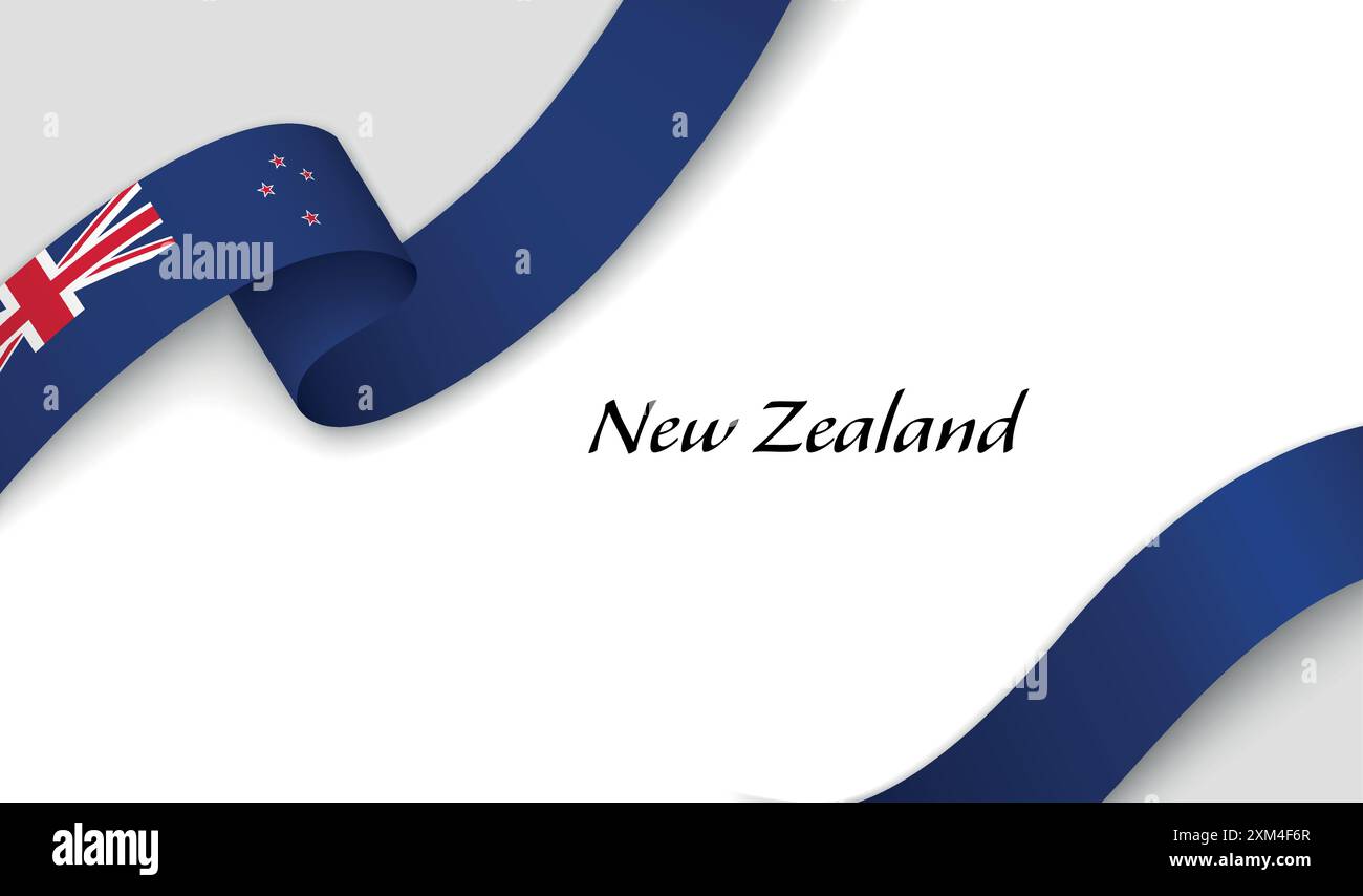 Curved ribbon with fllag of New Zealand on white background with ...