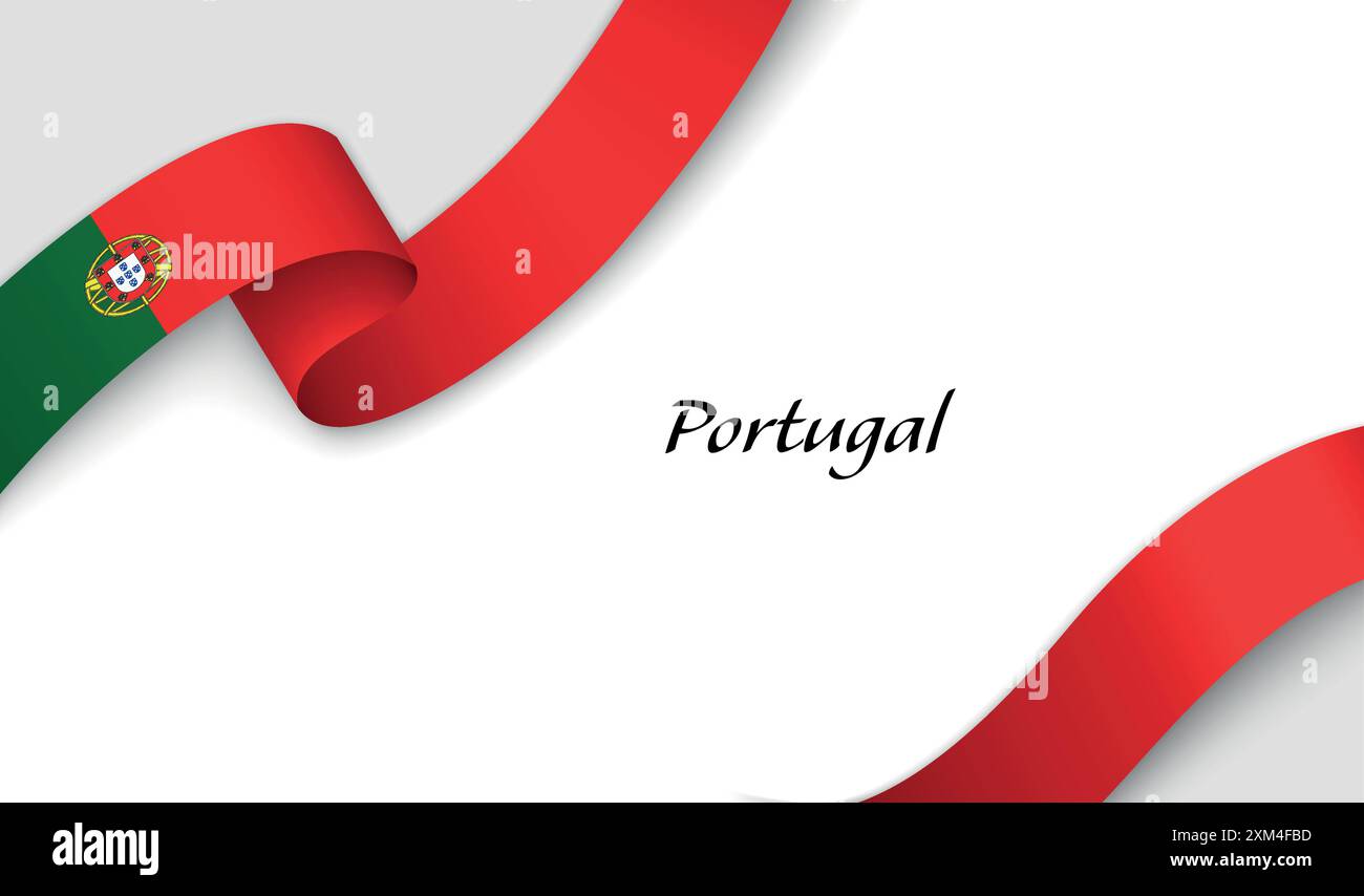 Curved ribbon with fllag of Portugal on white background with copyspace ...
