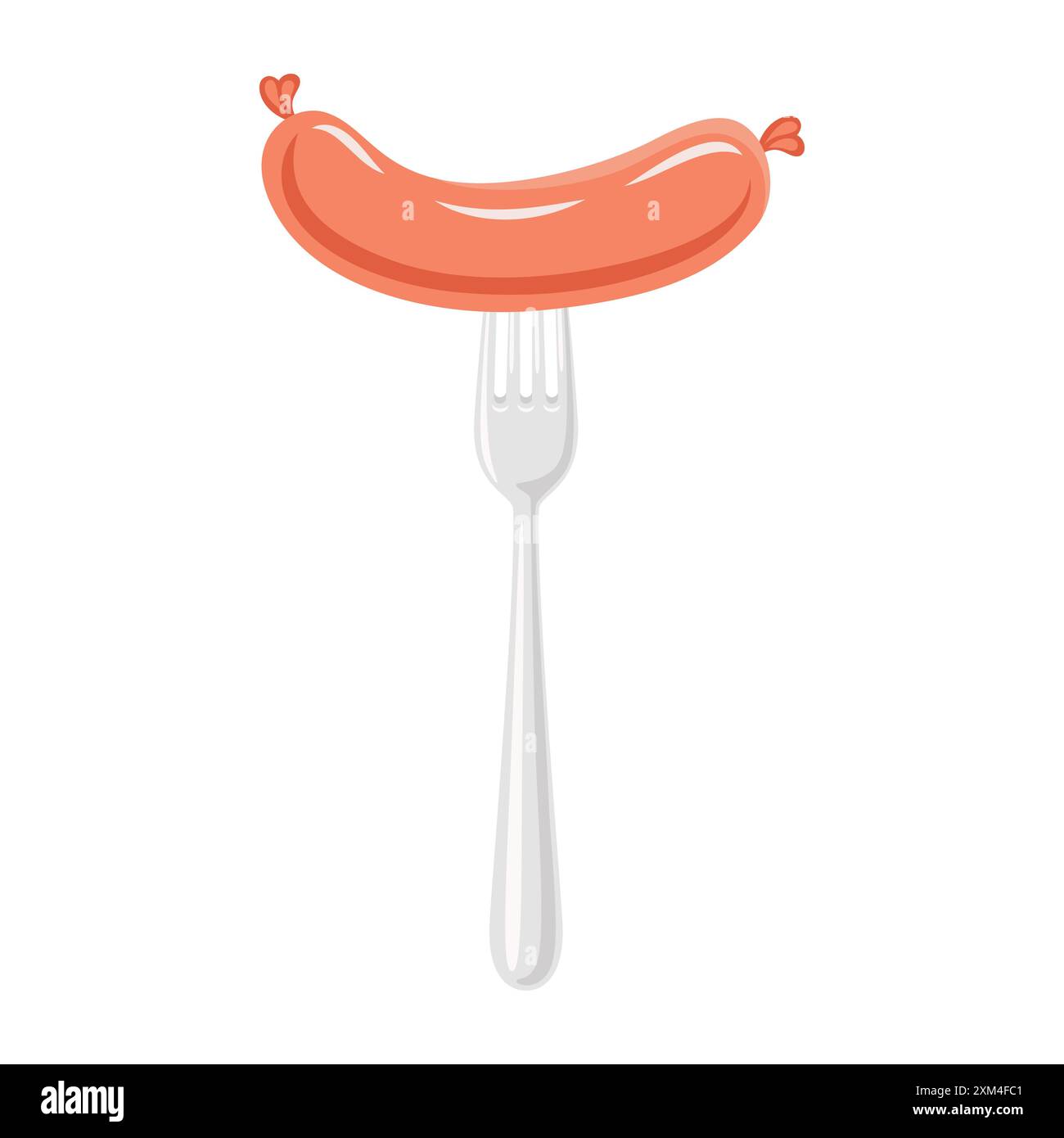 Vector Flat Sausage and Fork Closeup Isolated on a White Background ...