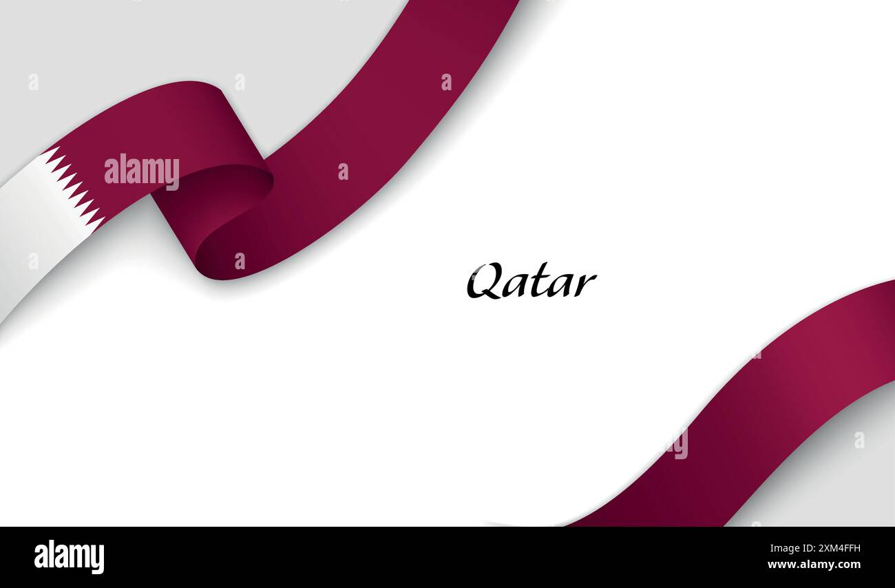 Curved ribbon with fllag of Qatar on white background with copyspace ...