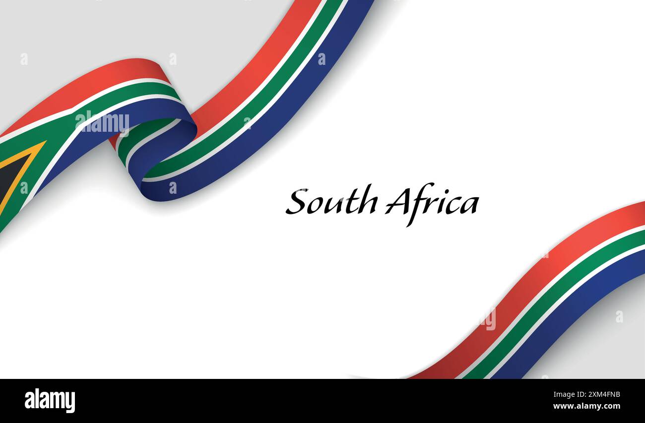Curved ribbon with fllag of South Africa on white background with copyspace Stock Vector Image ...