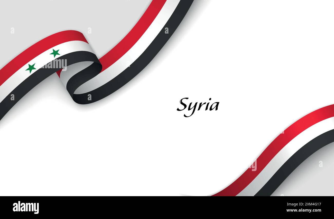 Curved ribbon with fllag of Syria on white background with copyspace ...