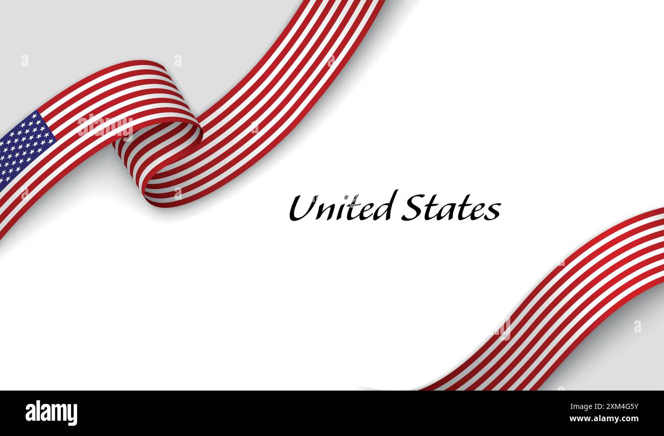 Curved ribbon with fllag of United States on white background with ...