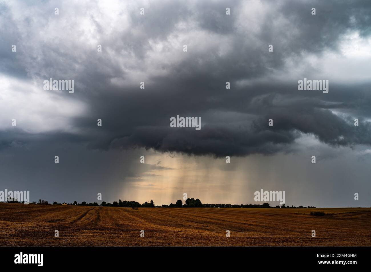 Pouring Rain During a Lightning Storm with Spot Of Sunlight. Rain Day ...