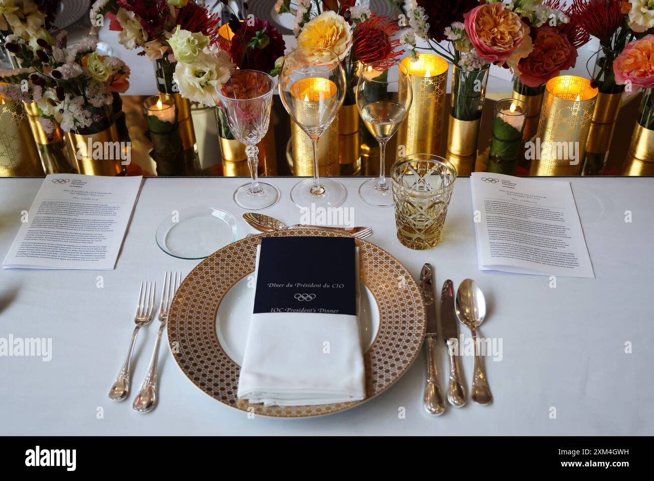 A guest's seat is pictured in the atrium of the Louvre Museum before a ...
