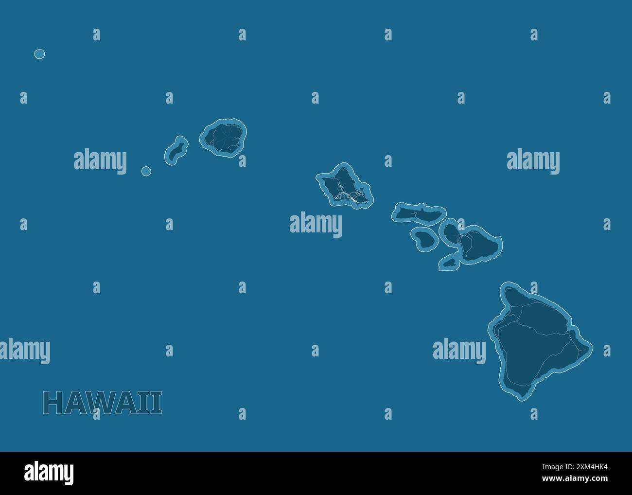 Hawaii, United States artistic blueprint map poster Stock Vector Image ...