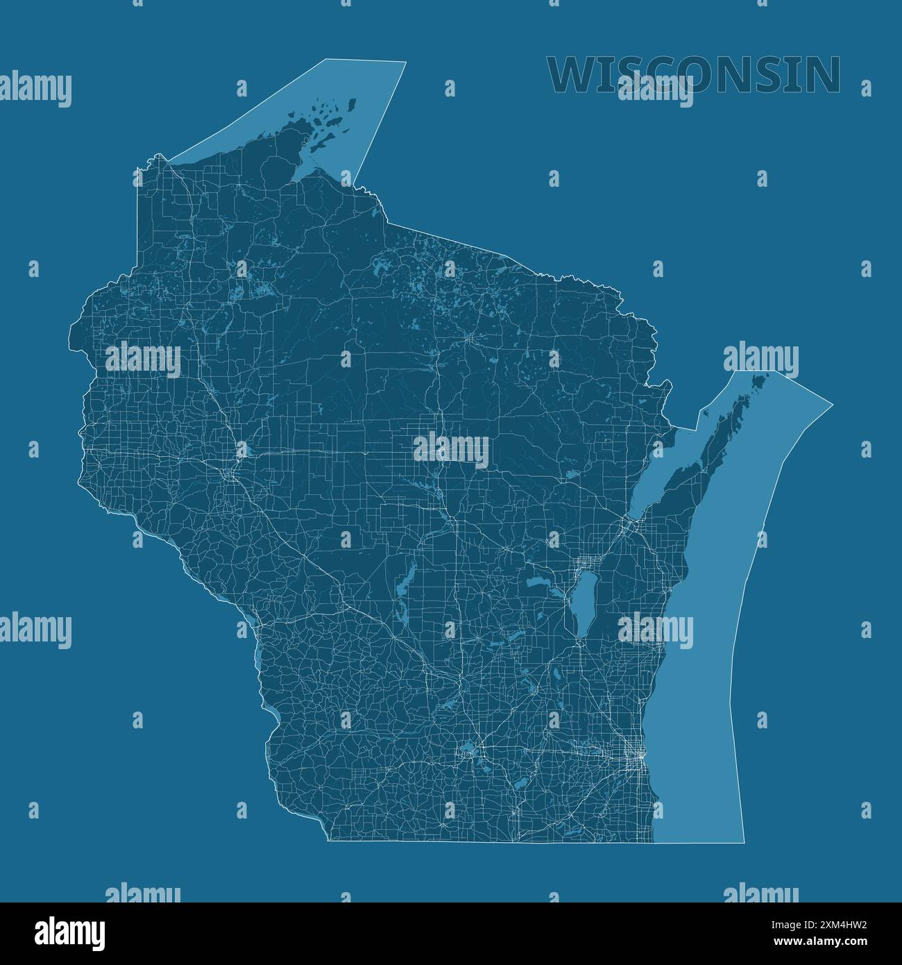 Wisconsin, United States artistic blueprint map poster Stock Vector ...