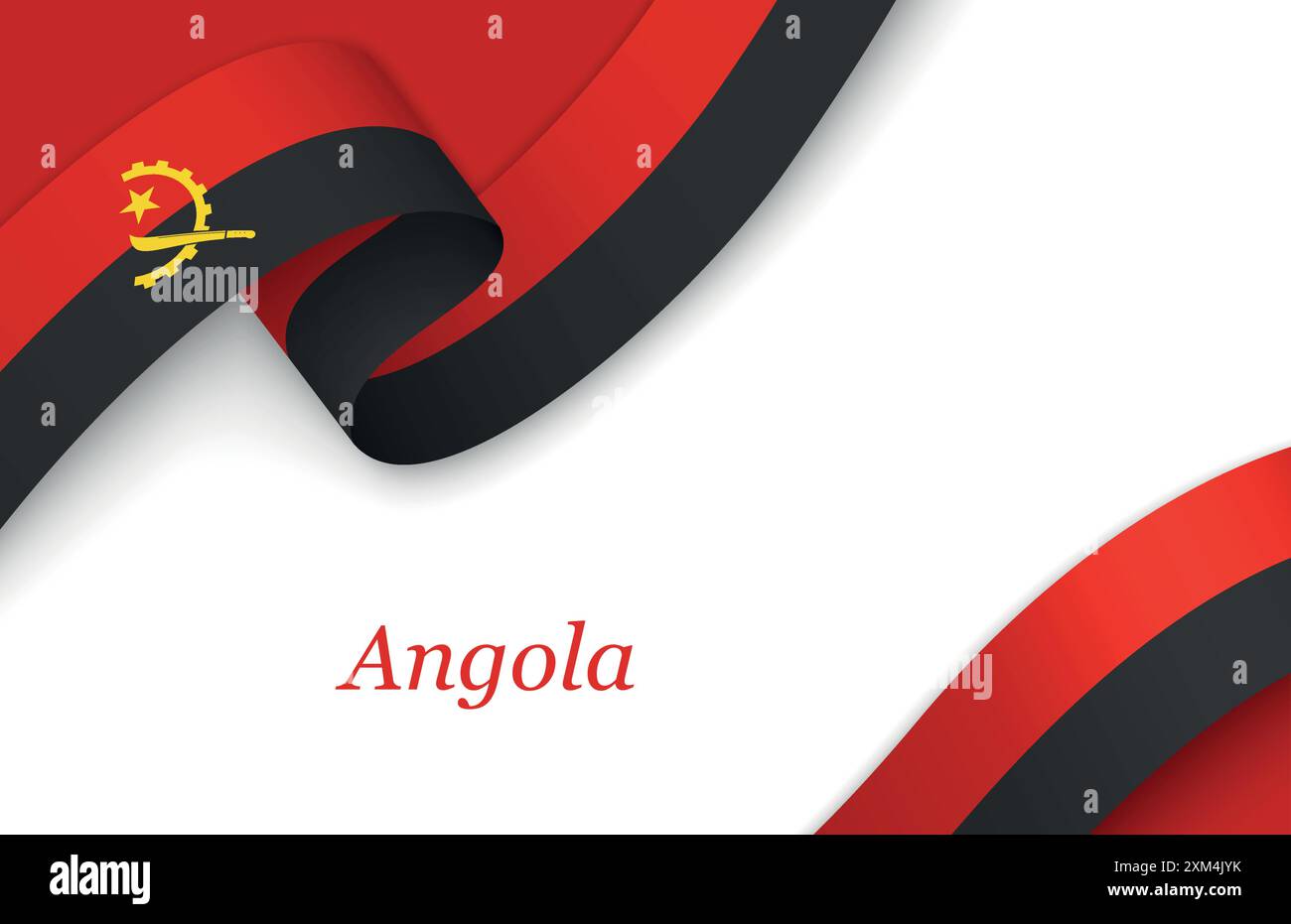 Curved ribbon with fllag of Angola on white background with copyspace ...