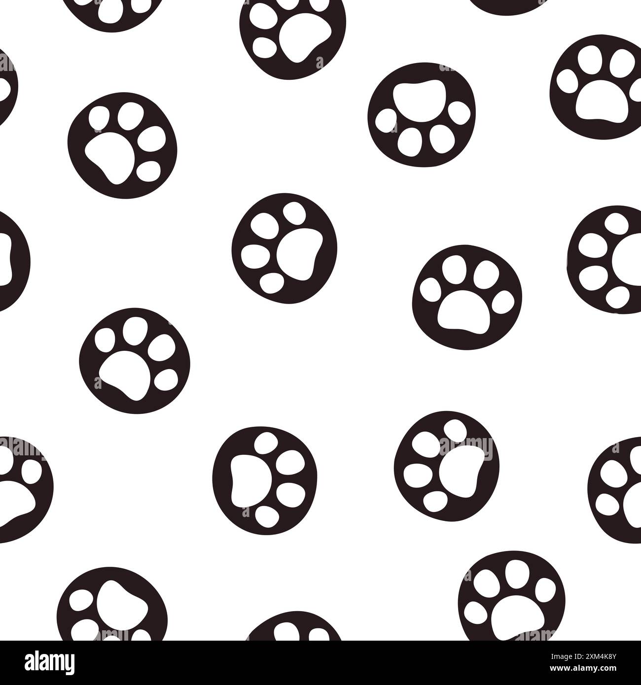 Pet paw print seamless pattern. Vector illustration with cat or dog paw on white background ...