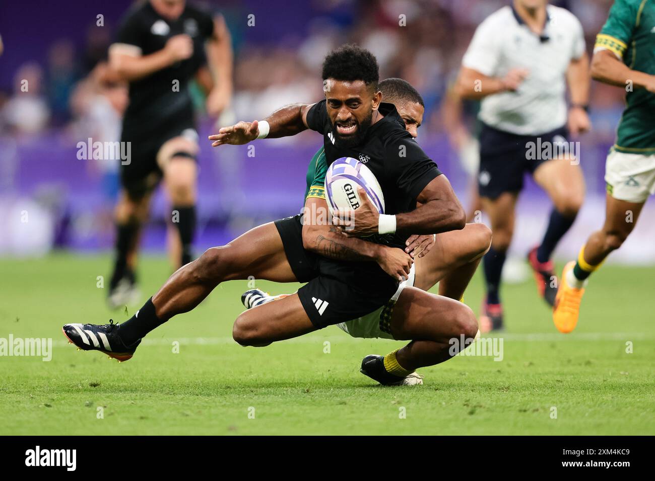 Paris, France, 25 July, 2024. Akuila Rokolisoa (4) of Team New Zealand ...