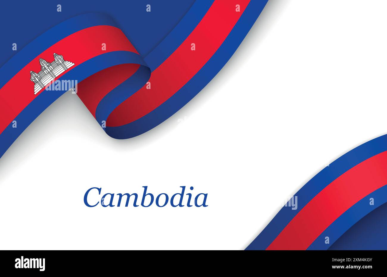 Curved ribbon with fllag of Cambodia on white background with copyspace ...