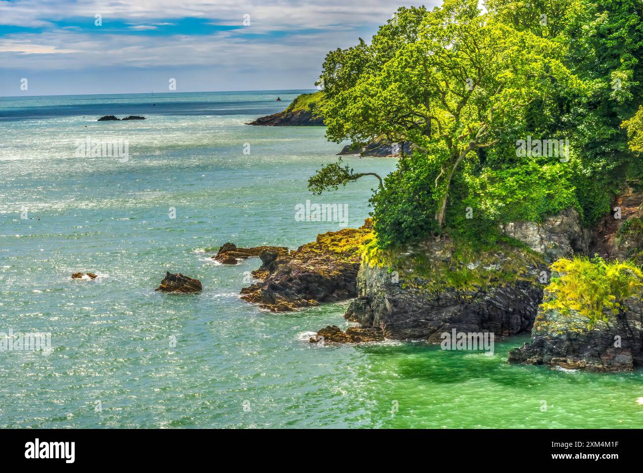 Colorful Cliff Castle Cove Beach Dartmouth Devon England. Castle ...