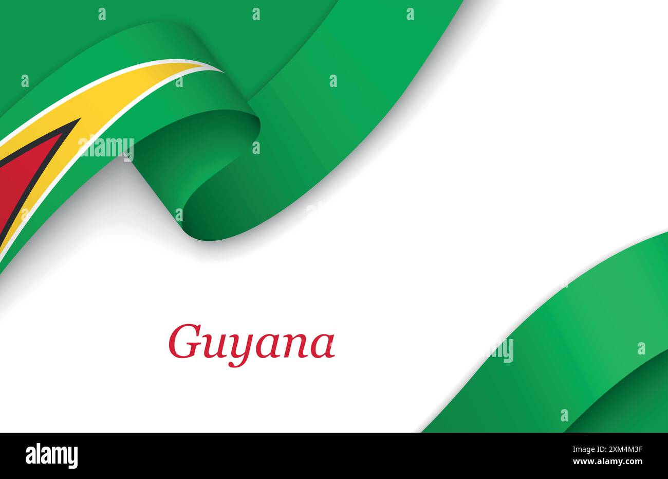 Curved ribbon with fllag of Guyana on white background with copyspace ...