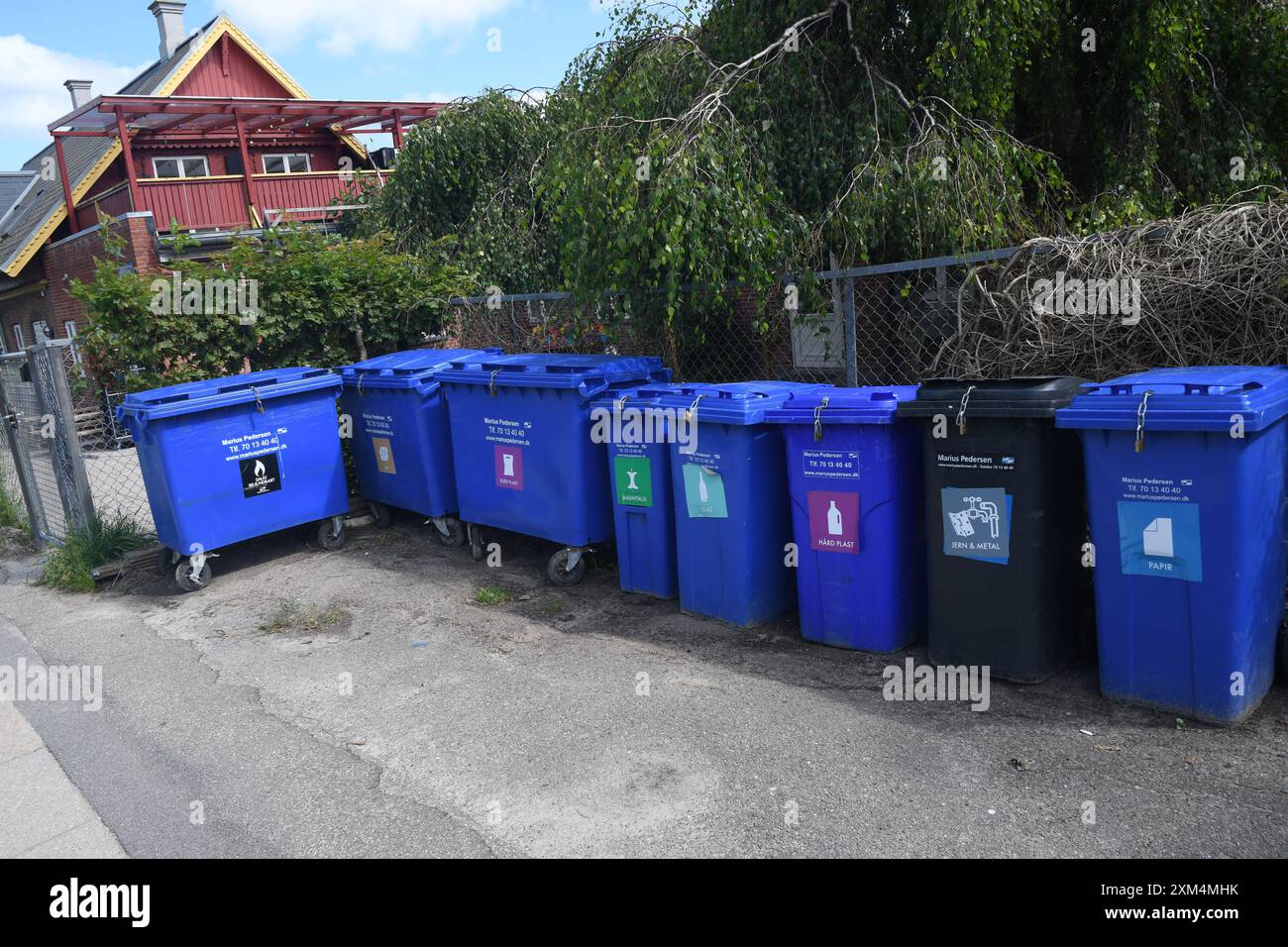Copenhagen/ Denmark/24 July 2024/ Blue recycling garbage cntainers in ...