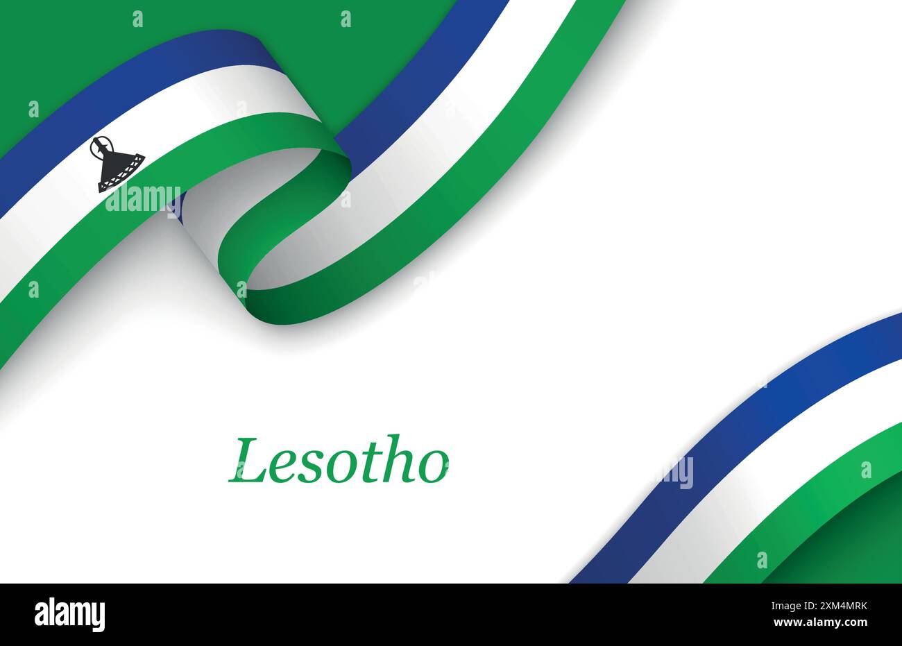 Curved ribbon with fllag of Lesotho on white background with copyspace ...