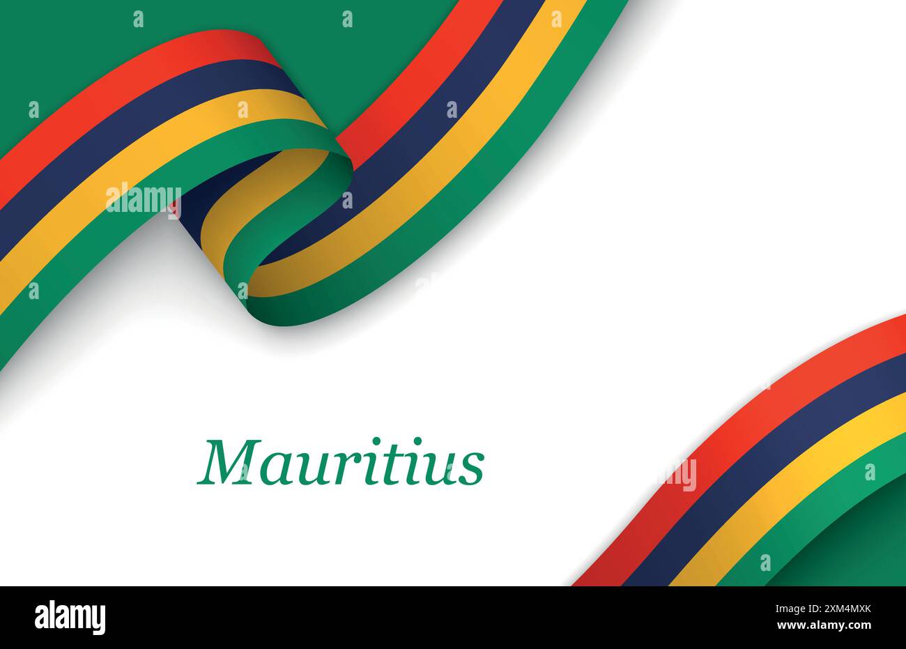 Curved ribbon with fllag of Mauritius on white background with ...