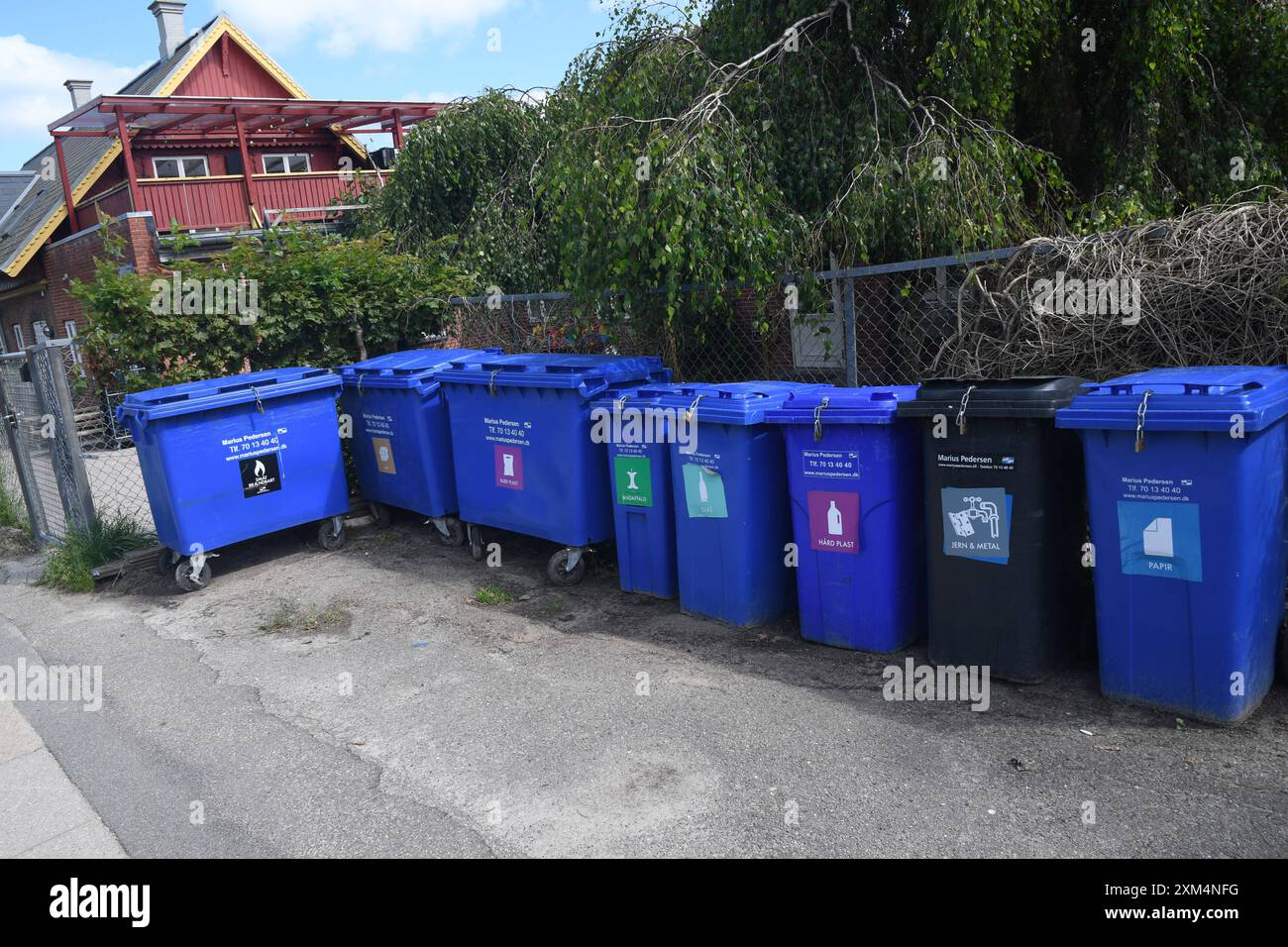 Copenhagen/ Denmark/24 July 2024/ Blue recycling garbage cntainers in ...