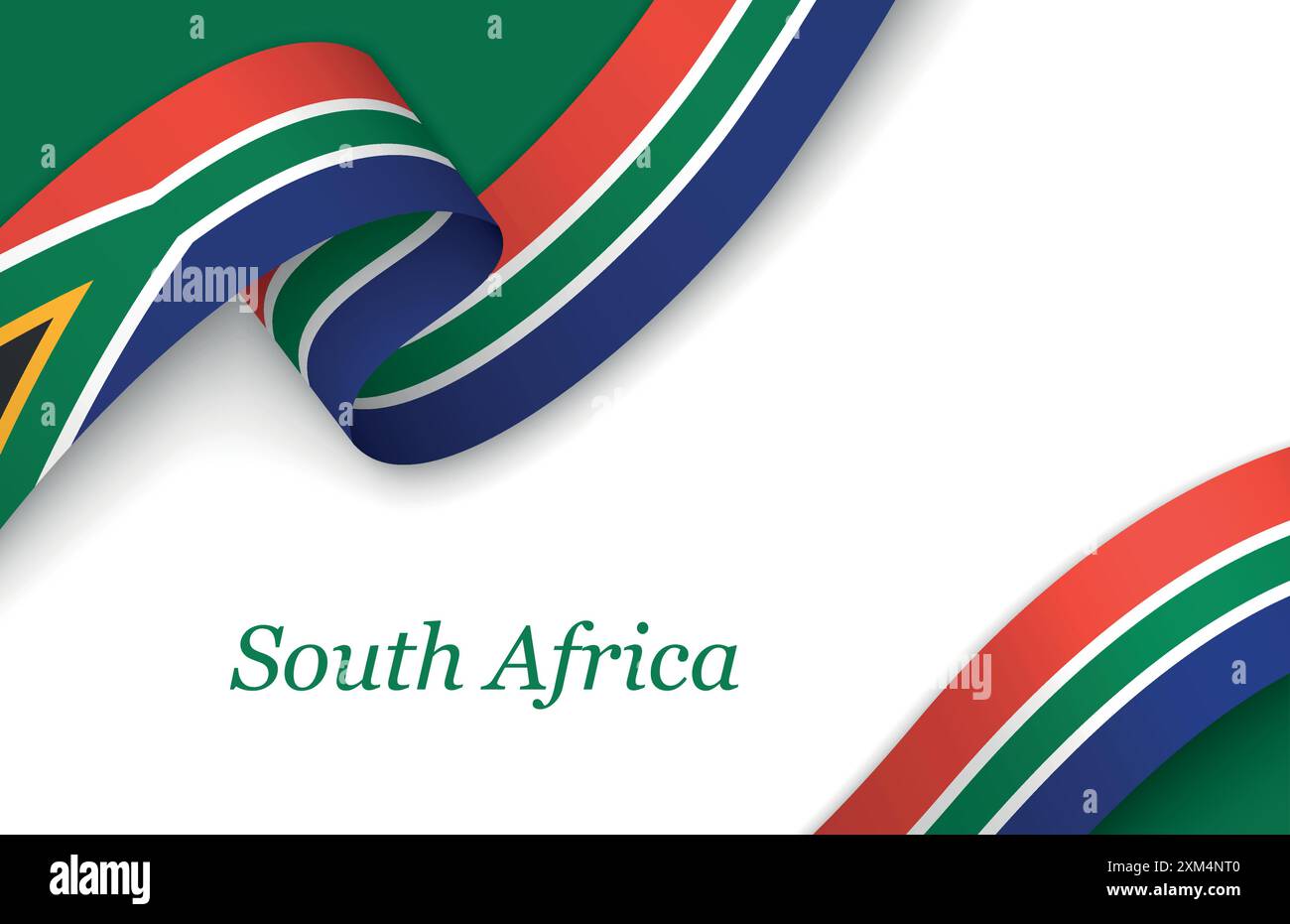 Curved ribbon with fllag of South Africa on white background with ...