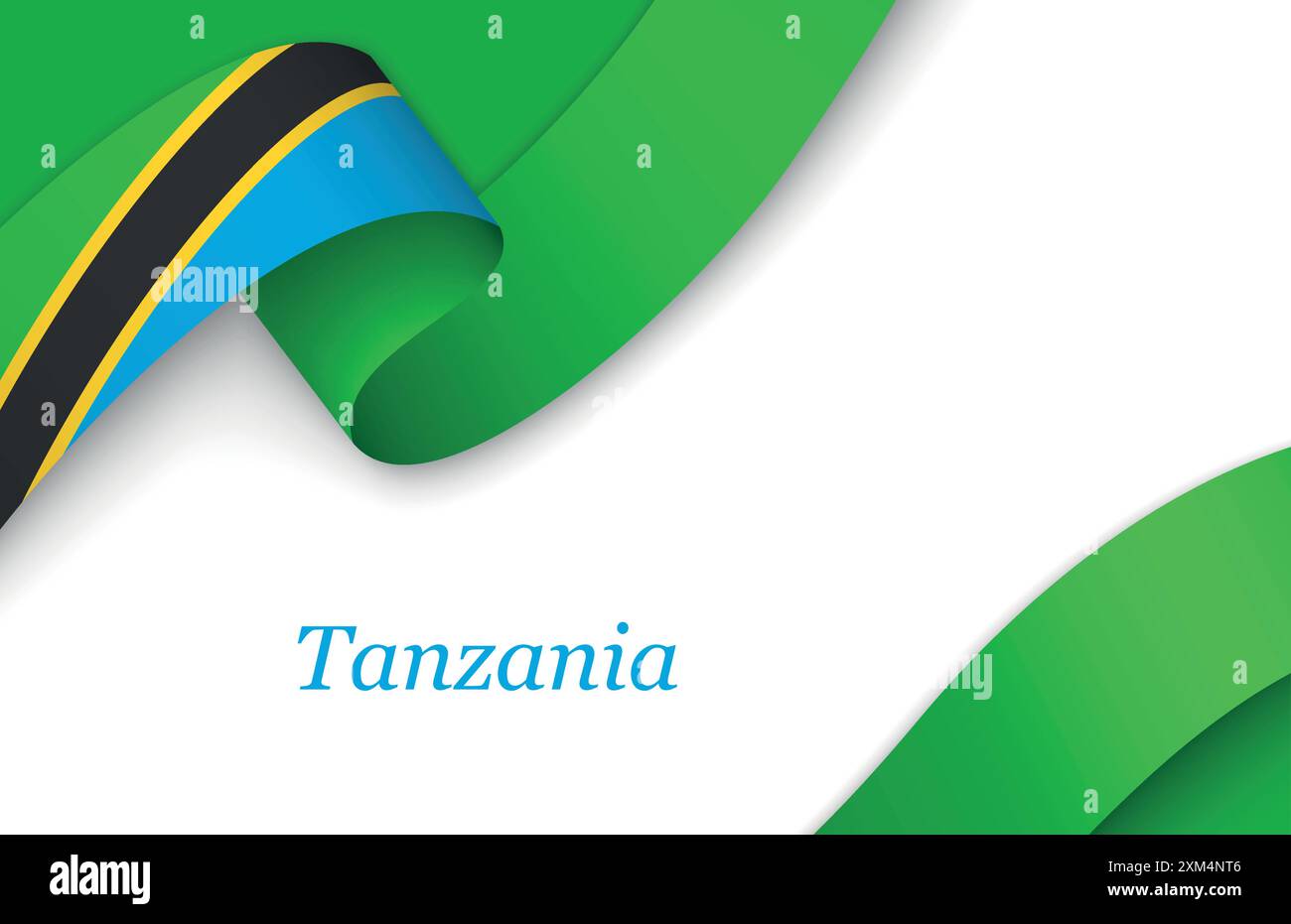 Curved ribbon with fllag of Tanzania on white background with copyspace ...