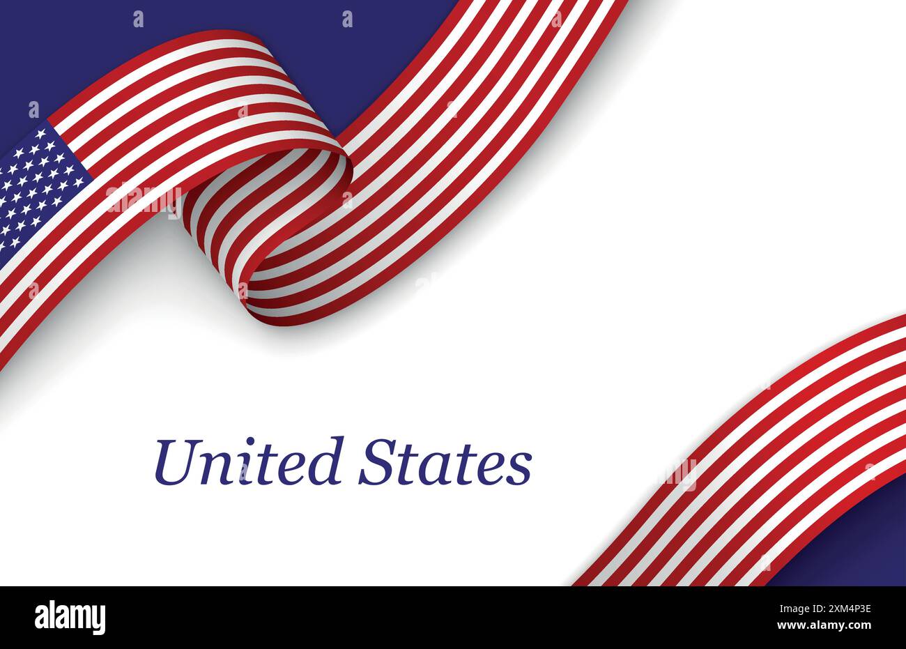 Curved ribbon with fllag of United States on white background with ...