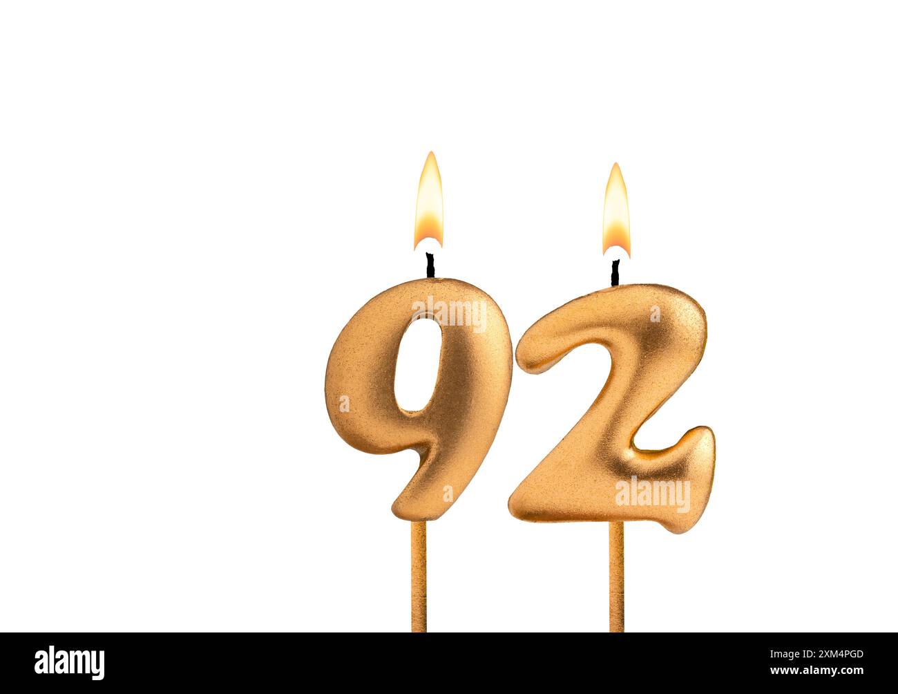 Birthday number 92 - Golden candle on white background Stock Photo - Alamy