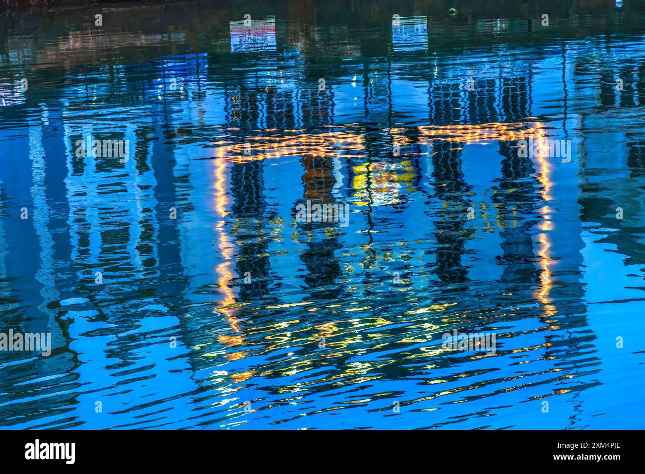 Colorful Evening Illuminated Harbor Marina Water Reflection Abstract ...