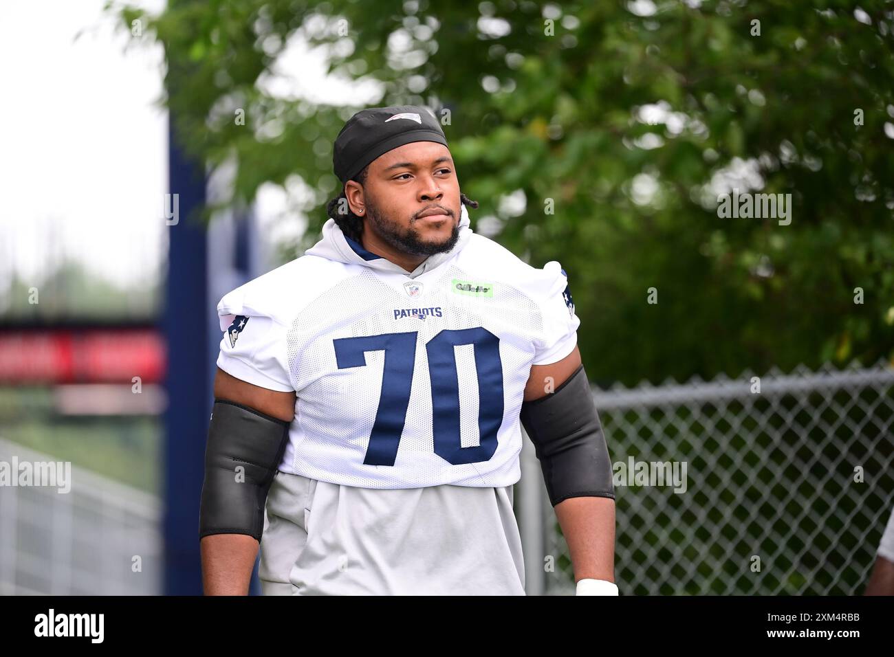 Jul 25, 2024; Foxborough, MA, USA; New England Patriots offensive ...