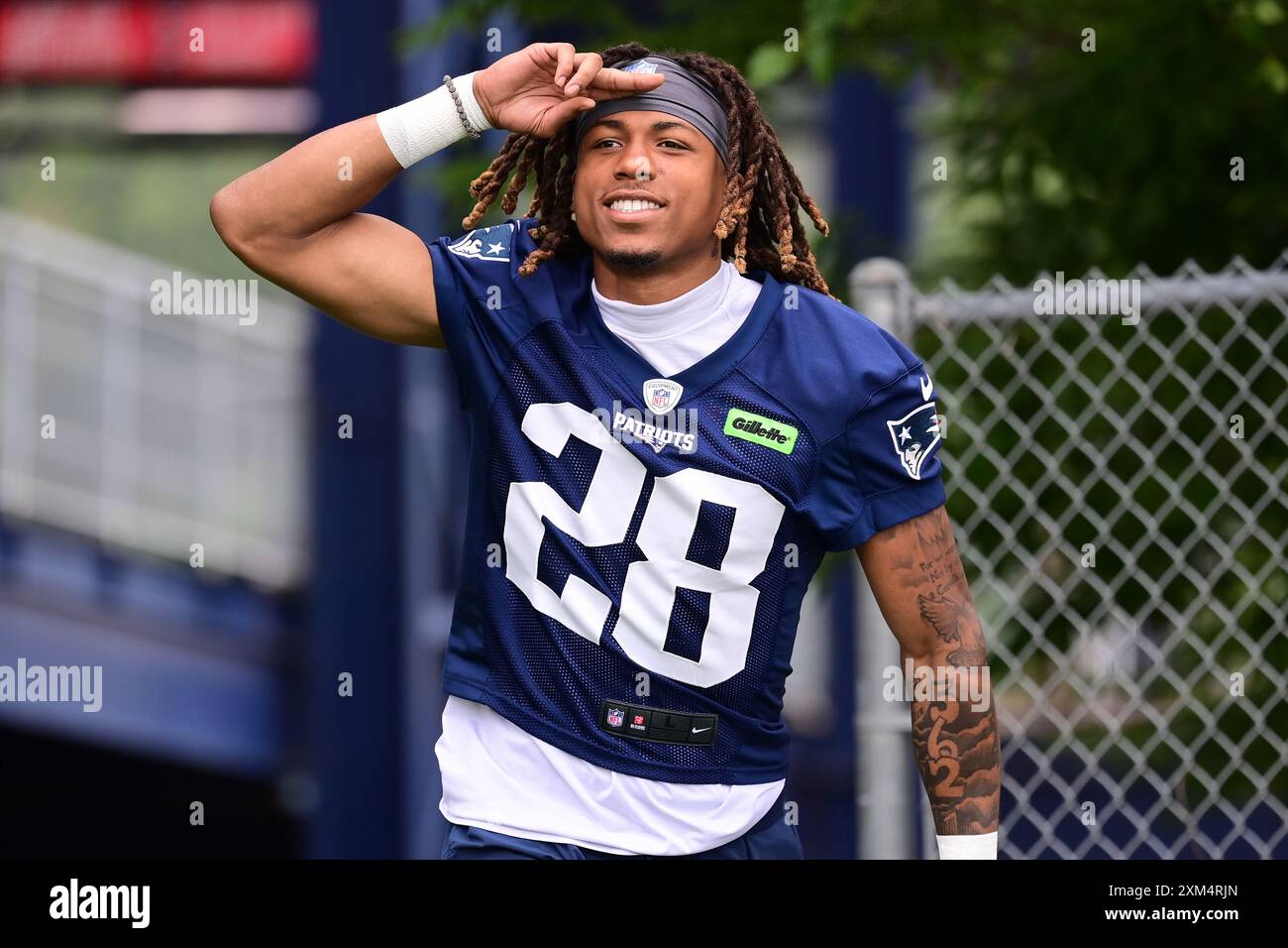 Jul 25, 2024; Foxborough, MA, USA; New England Patriots cornerback Alex ...