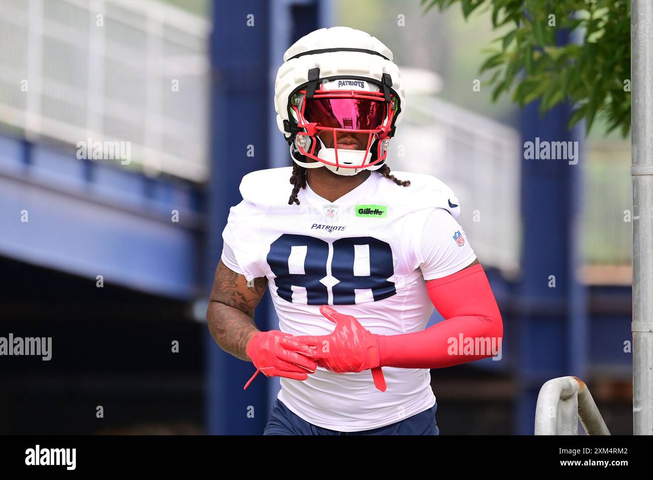 Jul 25, 2024; Foxborough, MA, USA; New England Patriots tight end ...