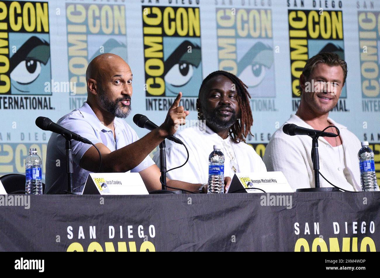 Keegan-Michael Key, from left, Brian Tyree Henry and Chris Hemsworth participate in the ...