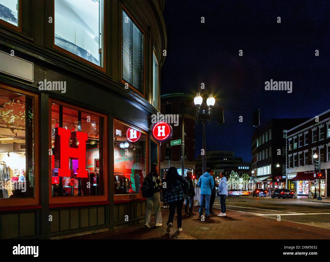 Cambridge, Massachusetts, USA - May 1, 2024: Night scene at the center ...