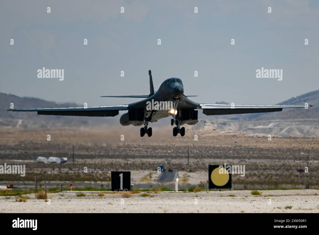 A U.S. Air Force B-1B Lancer assigned to the 37th Bomb Squadron ...
