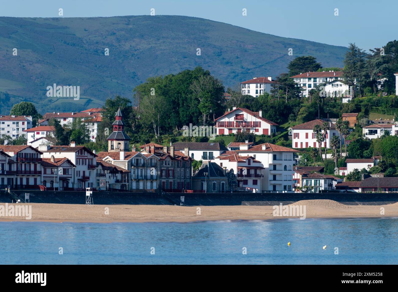 White houses and villas of Saint Jean de Luz town on Basque coast ...