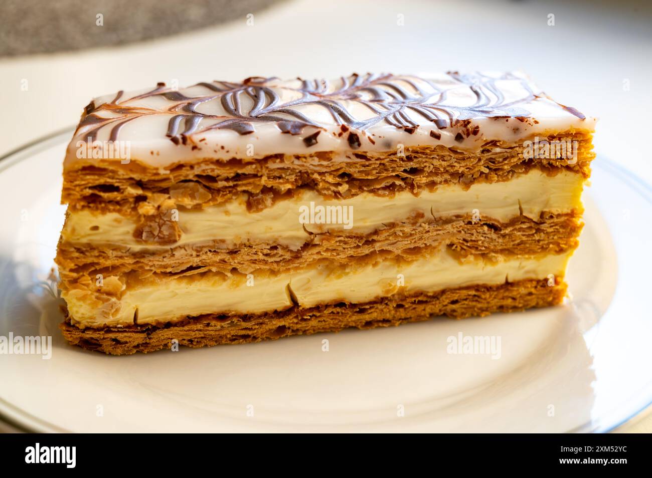 Portion of french mille-feuille cake, vanilla or custard slice ...