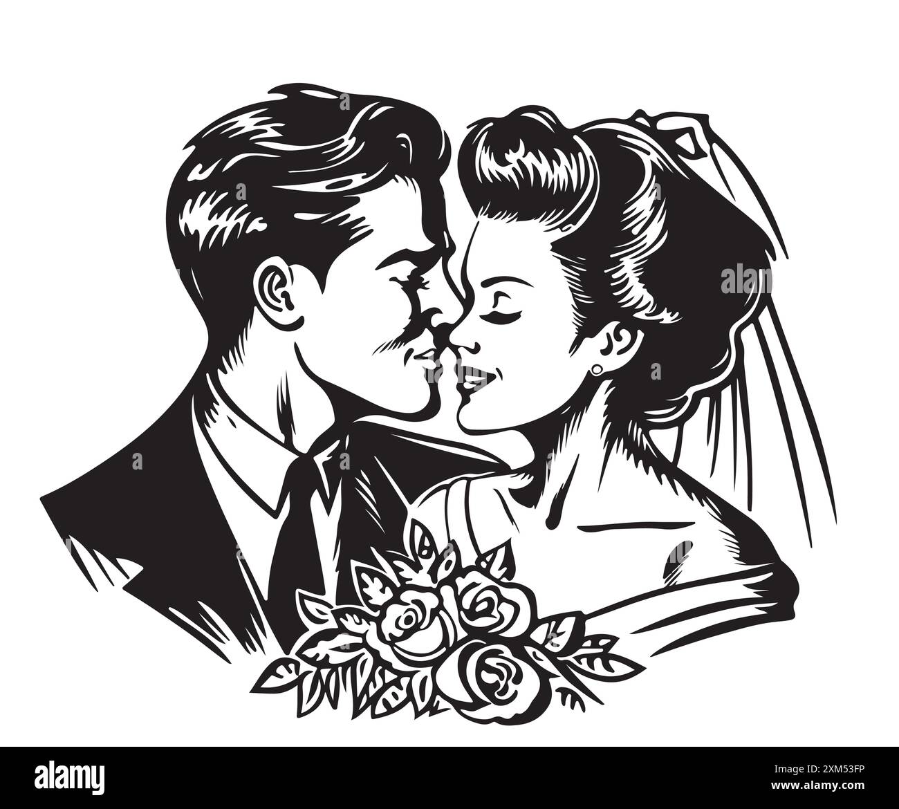 wedding couple vector illustration with lines Stock Vector Image & Art ...