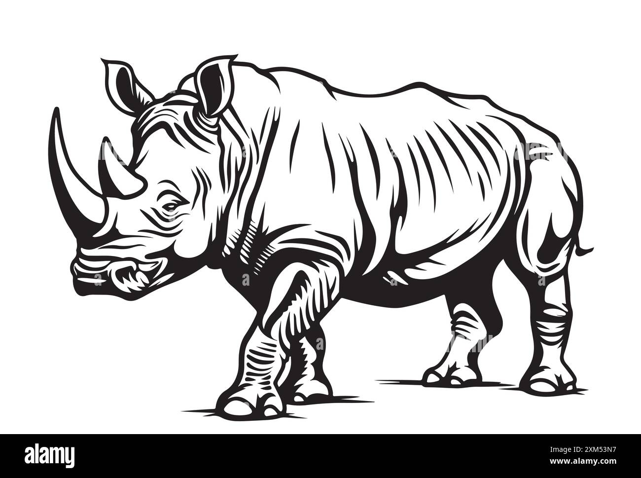 Hand drawn sketch style rhino isolated on white background. Vector ...