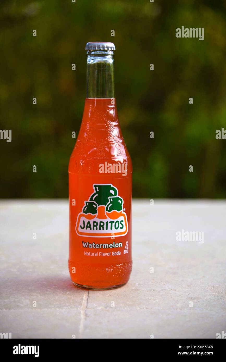 Bottle of Jarritos watermelon soda made in Mexico Stock Photo - Alamy