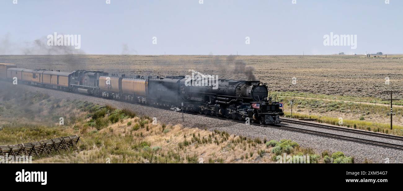 Union Pacific Big Boy steam engine 4014 operating west of Rawlins ...