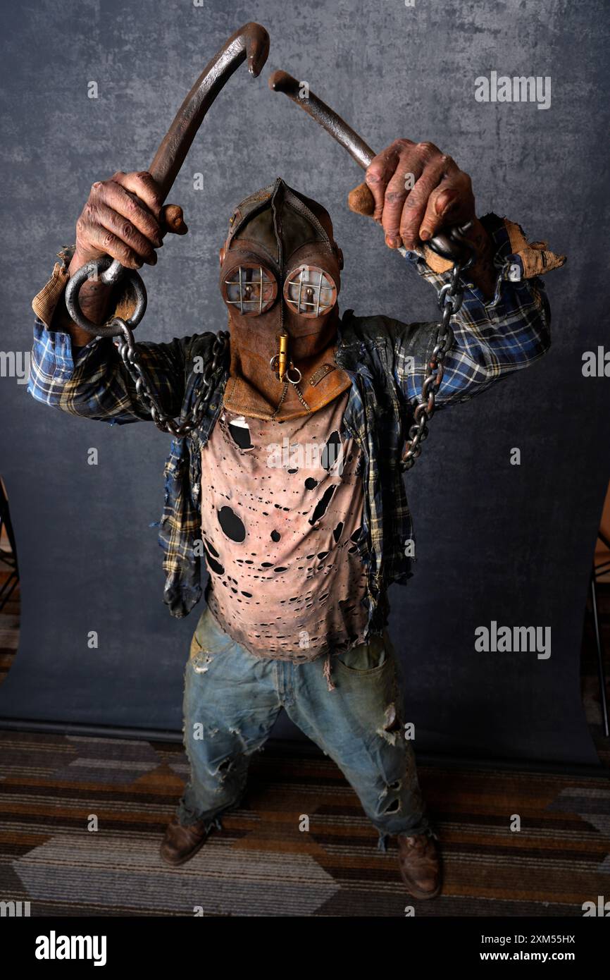 Ry Barrett dressed as Johnny from the film In A Violent Nature poses for a portrait during Comic Con International on Thursday July 25 2024 in San Diego. AP Photo Chris Pizzello Stock Photo