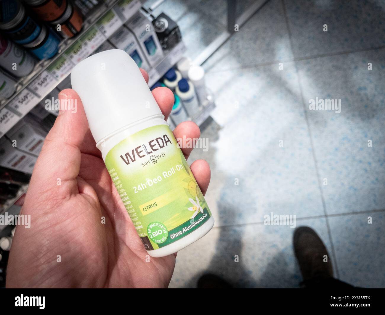 Picture of a Weleda logo on a deodorant for sale in Belgrade. Weleda is ...