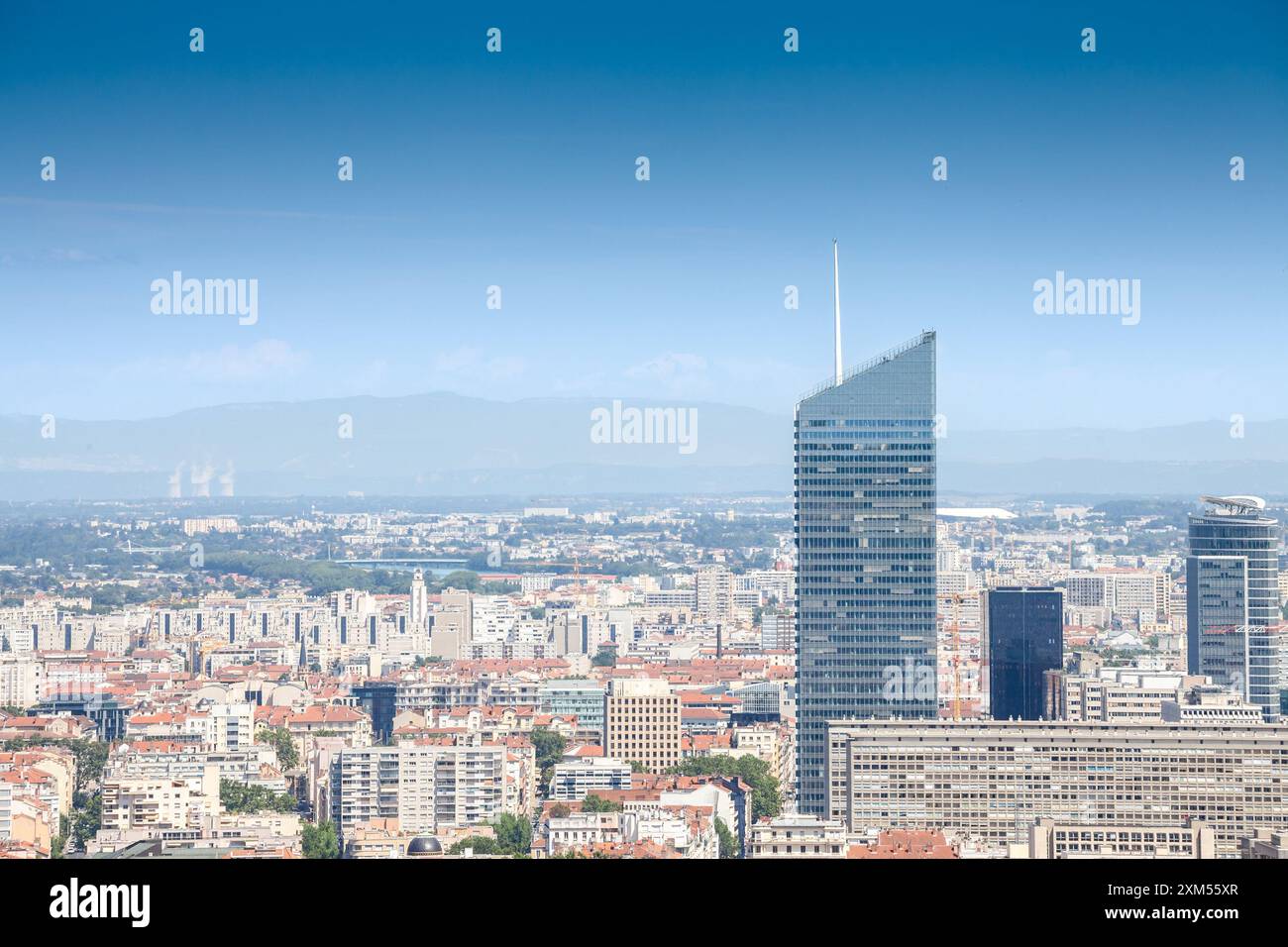 Picture of an aerial view of lyon from above in summer. Lyon is the ...