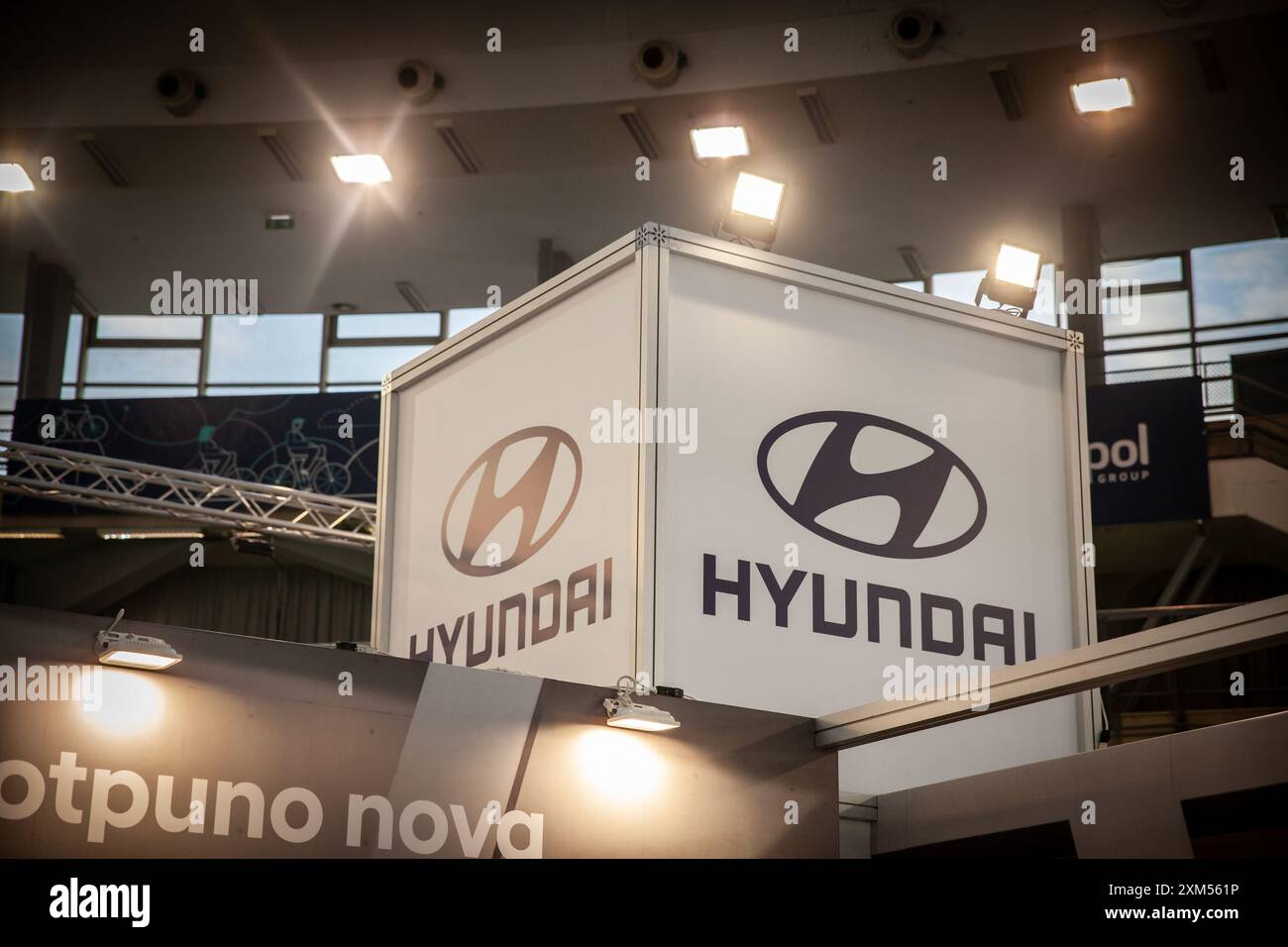 Picture of a sign with the logo of Hyundai on a car dealership in ...