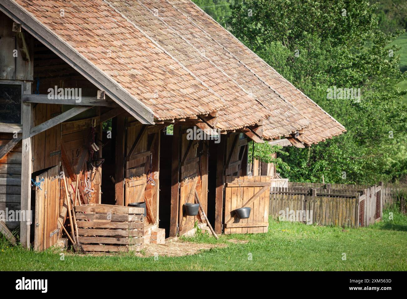 Stables in the Serbian countryside, showcasing traditional rural ...