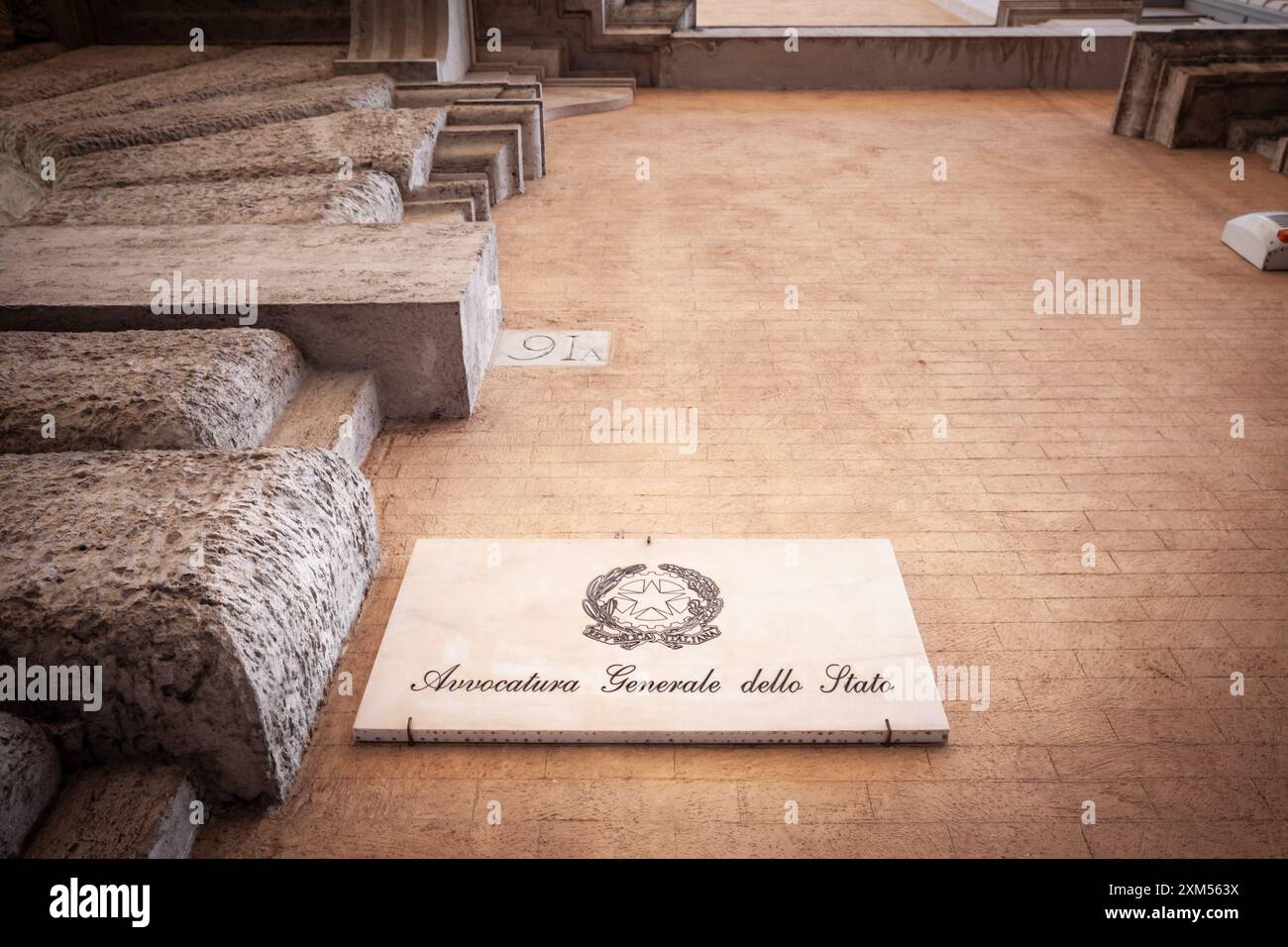 The image shows the sign of Avvocatura Generale dello Stato at their ...